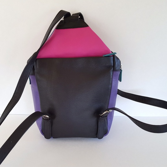 Ili New York | Bags | Ili Mini Backpack Purse Leather Colorblock Sling ...